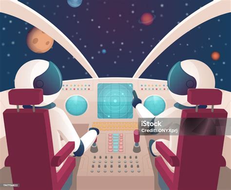 우주선 조종사 행 성들이 있는 의상 벡터 만화 공간에 조종사와 셔틀 조종석 제어판에 대한 스톡 벡터 아트 및 기타 이미지 제어판 우주선 조종석 Istock