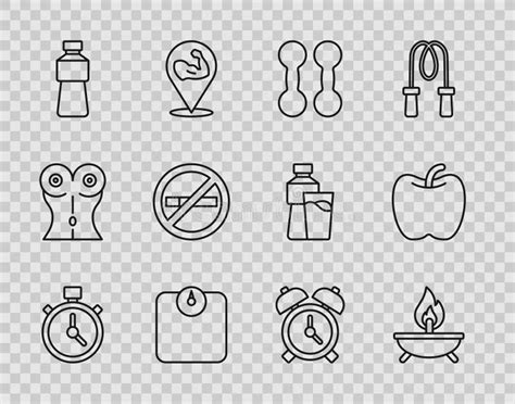 Set Line Stopwatch Aroma Candle Dumbbell Bathroom Scales Bottle Of Water No Smoking Alarm