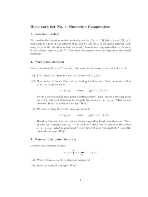 Homework Set No 5 Numerical Computation 1 Bisection Method Pdf Theoretical Computer