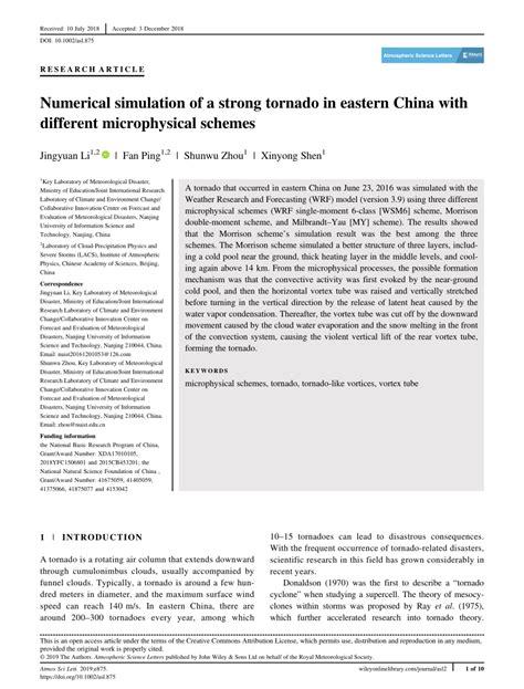 Pdf Numerical Simulation Of A Strong Tornado In Eastern China With