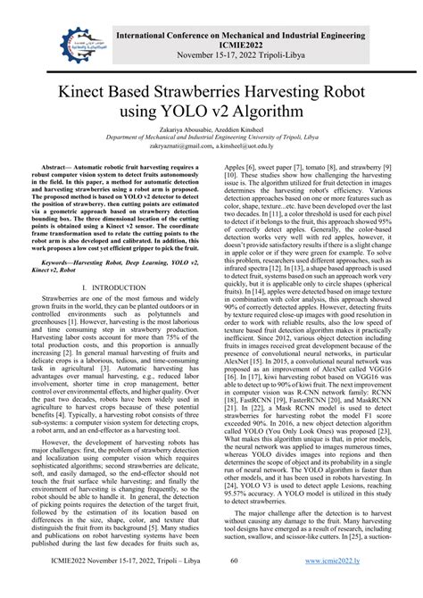 Pdf Kinect Based Strawberries Harvesting Robot Using Yolo V2 Algorithm