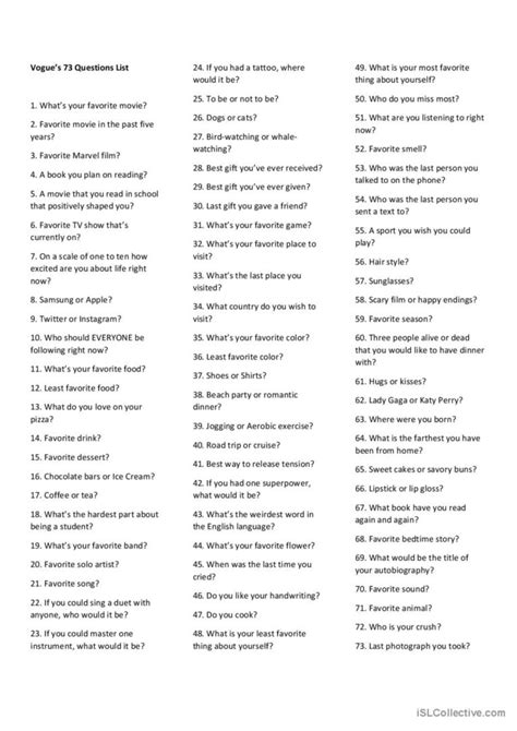 73 Questions Conversation Intervie… English Esl Worksheets Pdf And Doc