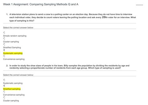 Math 225n Week 1 Assignment Comparing Sampling Methods Q And A Math 225n Math225n Stuvia Us