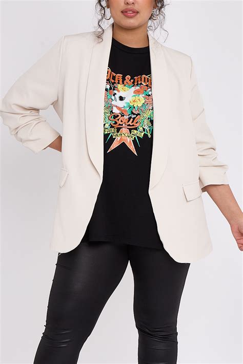 Plus Size Beige Ruffle Sleeve Blazer Praslin Clothing