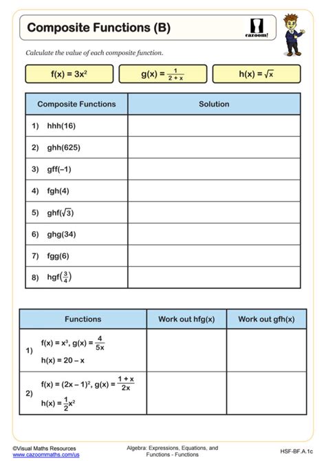 Composite Function Table Worksheet Free Printable