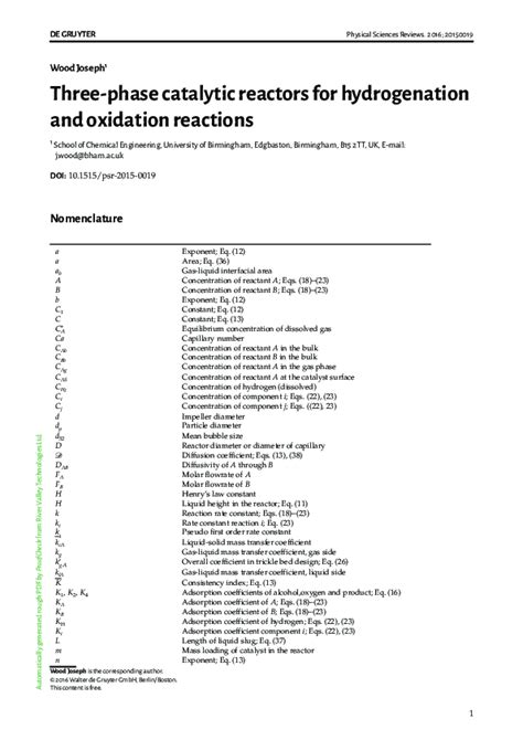 Pdf Three Phase Catalytic Reactors For Hydrogenation And Oxidation Reactions