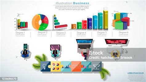 사업가와 레이디 브레인 스토밍 연락처 통신 휴대 전화 태블릿 노트북 그래프 직소 종이 로켓 접기 아이콘 인포 그래픽 템플릿과 컴퓨터 가상현실에 대한 스톡 벡터 아트 및 기타