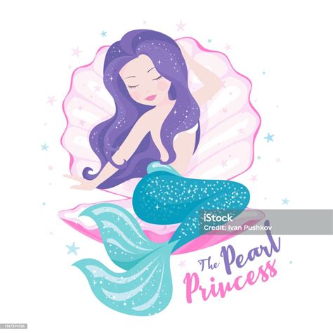 T 셔츠 또는 아이 패션 작품 어린이 책에 대 한 쉘 아름 다운 인 어 패션 그림은 현대적인 스타일로 그림 귀여운 인 어 소녀 인쇄 여자 인어에 대한 스톡 벡터 아트 및