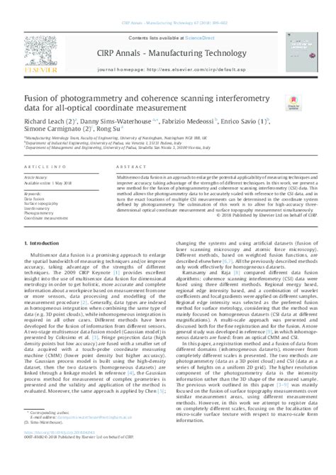 Pdf Fusion Of Photogrammetry And Coherence Scanning Interferometry Data For All Optical