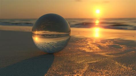 Premium Photo Crystal Ball Reflecting Sunset On A Beach