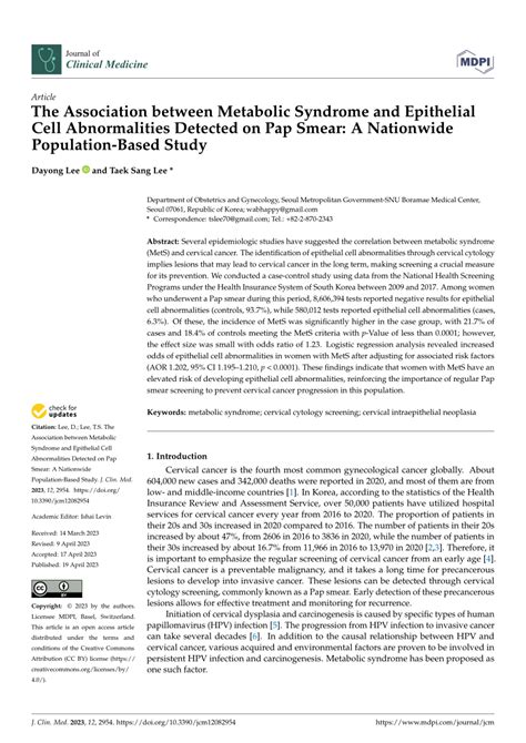 Pdf The Association Between Metabolic Syndrome And Epithelial Cell