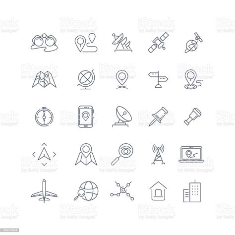 Geolocation Global Positioning System And Navigation Line Vector Icons Set Stock Illustration