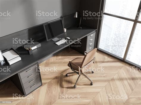 Pc 컴퓨터와 창문이 있는 서랍이 있는 비즈니스 인테리어의 평면도 0명에 대한 스톡 사진 및 기타 이미지 0명 3차원 형태 가구 Istock