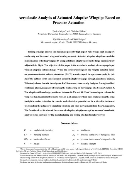 Pdf Aeroelastic Analysis Of Actuated Adaptive Wingtips Based On Pressure Actuation
