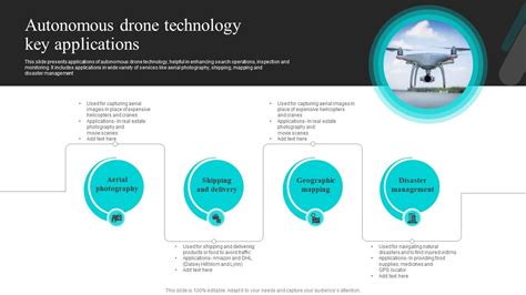 autonomous drone technology key applications ppt template