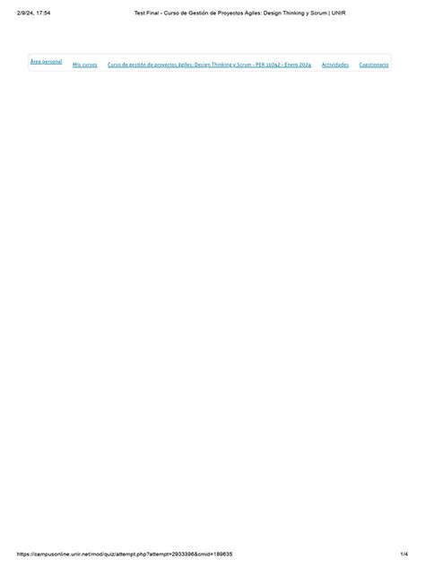 Test Final Curso De Gestión De Proyectos Ágiles Design Thinking Y Scrum Unir Pdf Scrum