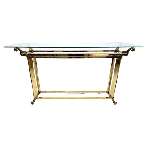 Substantial Glass And Brass Console Table At 1stdibs
