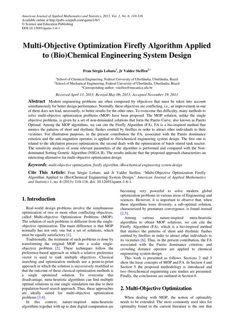 Pdf Multi Objective Optimization Firefly Algorithm Applied To Biochemical Engineering System