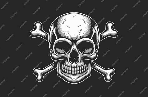 티셔츠나 포스터 디자인을 위한 해골 스케치 벡터 스컬 해적 휘장 개념 세련된 스컬 아이콘 프리미엄 벡터