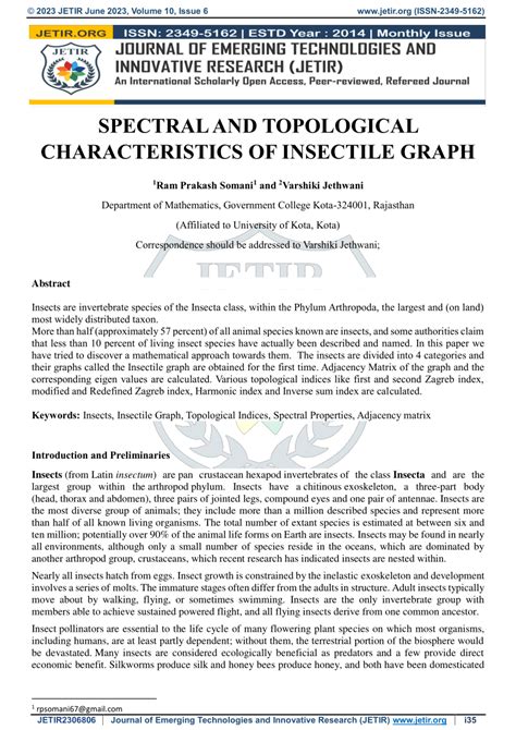 Pdf Spectral And Topologicalcharacteristics Of Insectile Graph