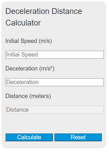 Deceleration Distance Calculator Calculator Academy