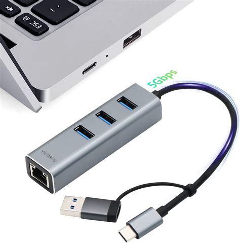 Usb C To Ethernet Adapter Yicorps 3 Port Usb 3 0 Expander Hub To Rj45 Lan With