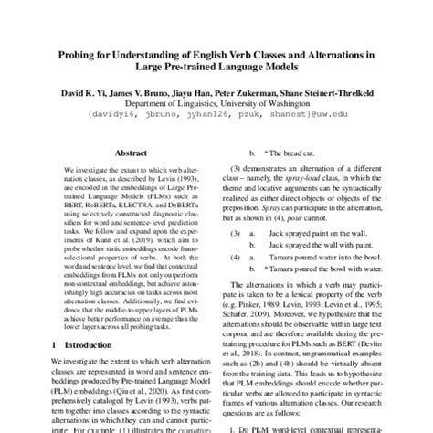 Probing For Understanding Of English Verb Classes And Alternations In