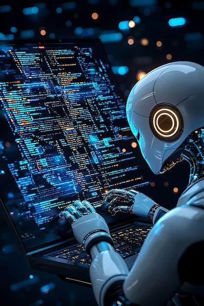poster showing a futuristic robot typing out lines of python code