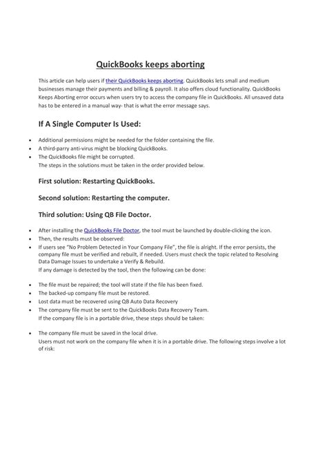 Ppt Quickbooks Keeps Aborting Powerpoint Presentation Free Download Id 8121700