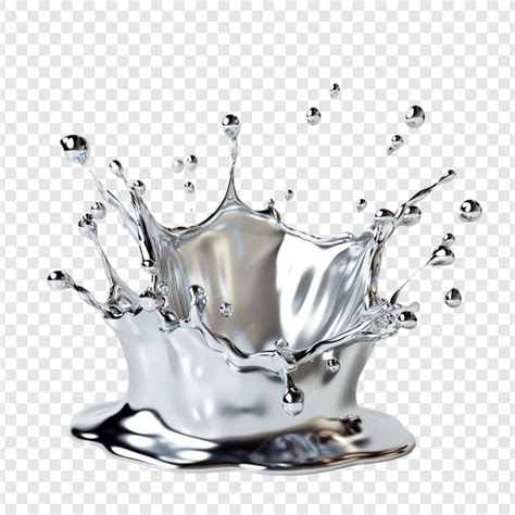 액체 금속 스플래시 은 왕관의 3d 렌더링 Ai 생성 Psd