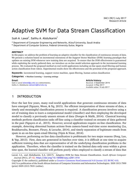Pdf Adaptive Svm For Data Stream Classification