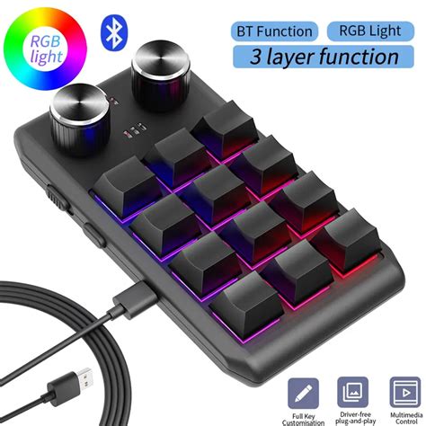 programming macro custom 2 knob bluetooth keyboard rgb 12 key copy paste mini button gaming