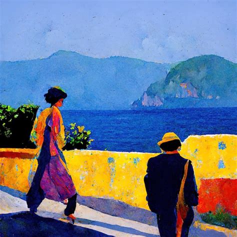 Premium Photo A Painting Of A Couple Walking Down A Sidewalk With A