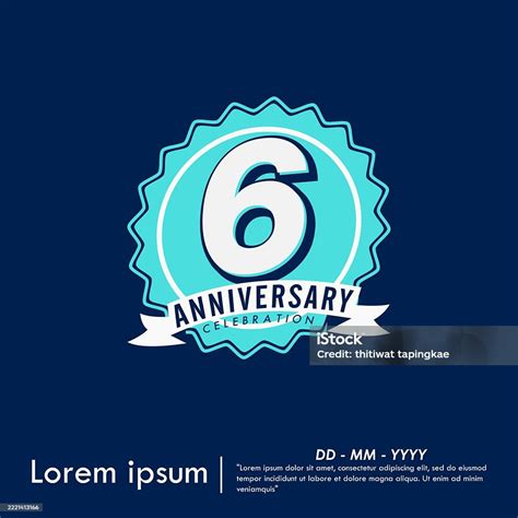 창립 6주년 기념 엠블럼 축하 기념일 블루 메달 로고는 파란색 배경에 리본으로 격리되어 있습니다 웹 배너를 위한 벡터 일러스트레이션 템플릿 디자인 6에 대한 스톡 벡터 아트