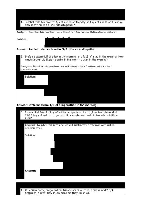 Word Problems By Adding And Subtracting Fractions Pdfcoffeecom