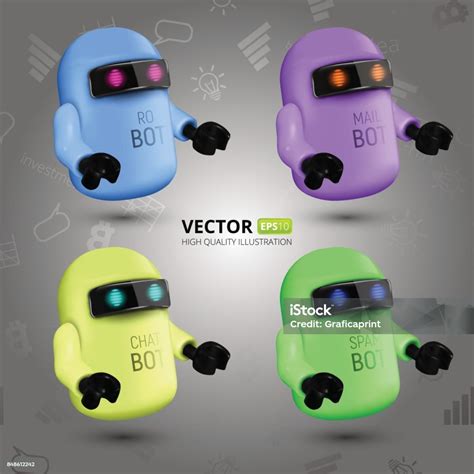 4 개의 다채로운 채팅 봇 Ui 모바일 응용 프로그램 또는 웹 사이트 디자인에 대 한 가상 길잡이의 개념 벡터 세트 가상현실에 대한 스톡 벡터 아트 및 기타 이미지 Istock