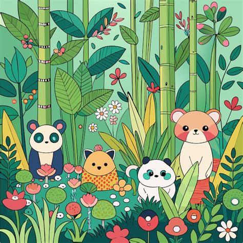 Premium Vector A Picture Of A Jungle With Pandas And Bamboo