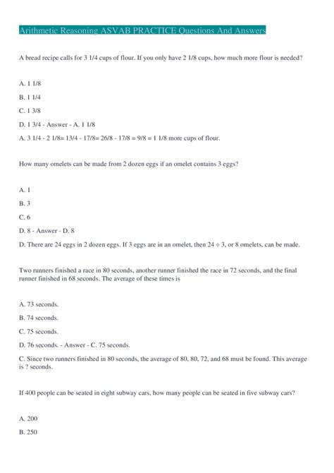 Arithmetic Reasoning Asvab Practice Questions And Answers 2022 2023