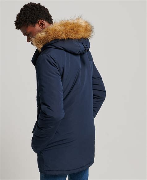 Mens Hooded Everest Faux Fur Parka In Nordic Chrome Navy Superdry Uk