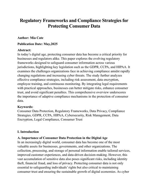 Pdf Regulatory Frameworks And Compliance Strategies For Protecting Consumer Data