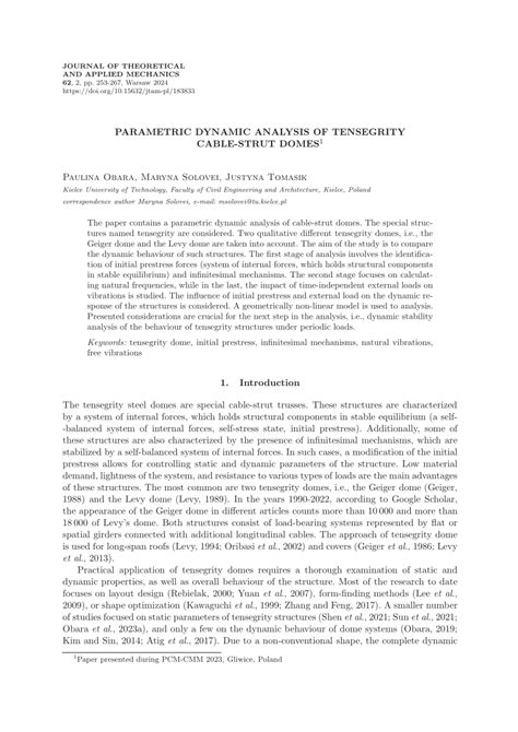 Pdf Parametric Dynamic Analysis Of Tensegrity Cable Strut Domes