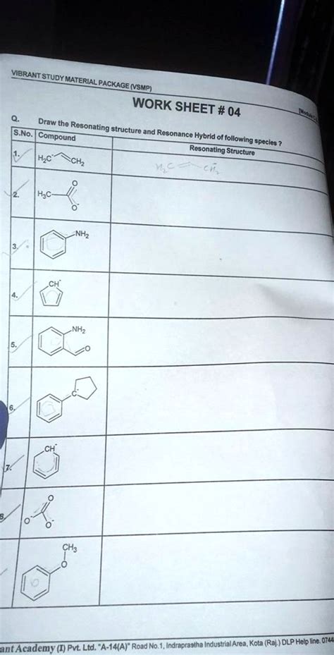 Solved Draw The Resonating Structure And Resonance Hybrid Of Following Species