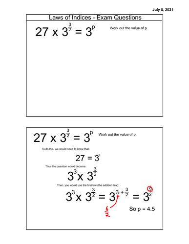 Gcse Maths Indices Old Exam Questions Teaching Resources