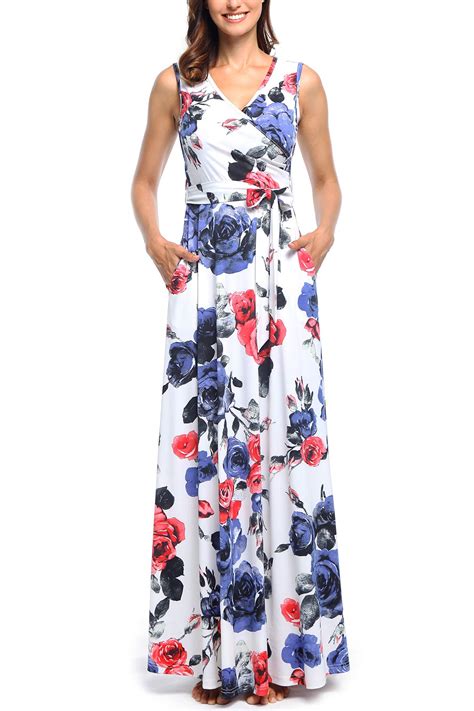 Comila Womens Summer V Neck Floral Maxi Dress Casual Long Dresses With Pockets