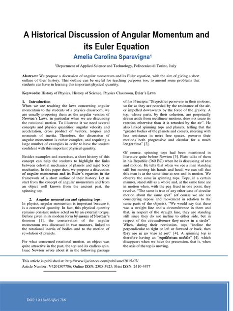 A Historical Discussion Of Angular Momentum And Its Euler Equation