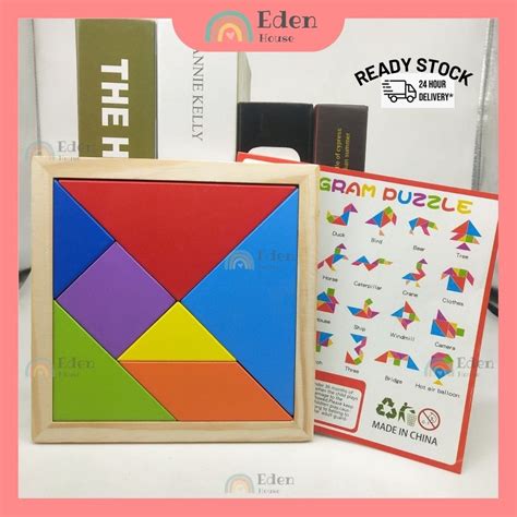 Colourful Tangram 7pcs Puzzle Dissection Magnet Wood Flat Polygons Tans Early Learning Brain