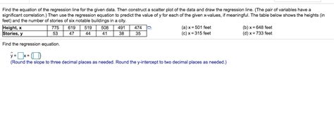 Solved Find The Equation Of The Regression Line For The Chegg Com