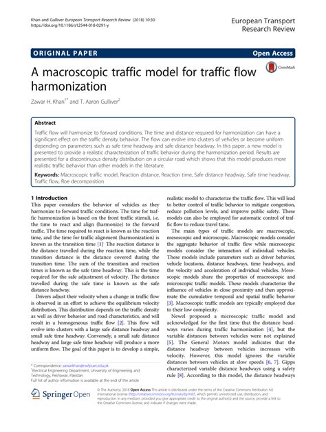 PDF A Macroscopic Traffic Model For Traffic Flow Harmonization