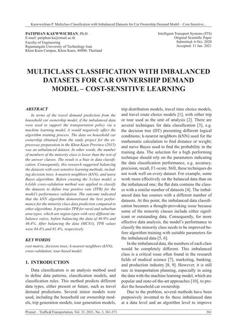Pdf Multiclass Classification With Imbalanced Datasets For Car Ownership Demand Model Cost