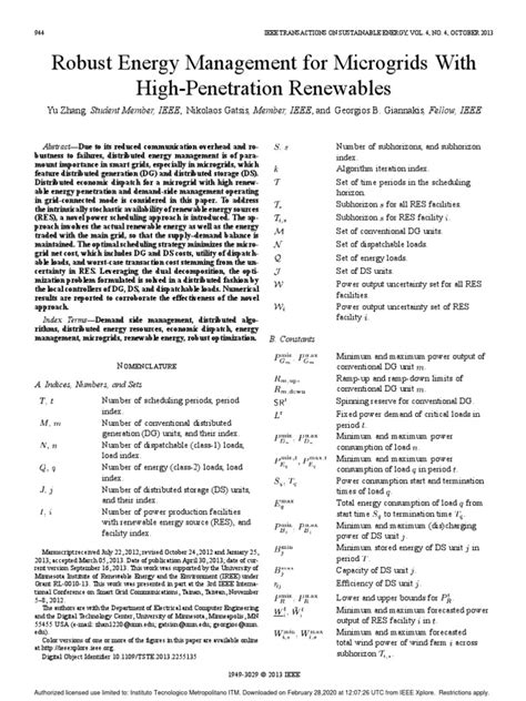 Robust Energy Management For Microgrids With High Penetration Renewables Pdf Distributed